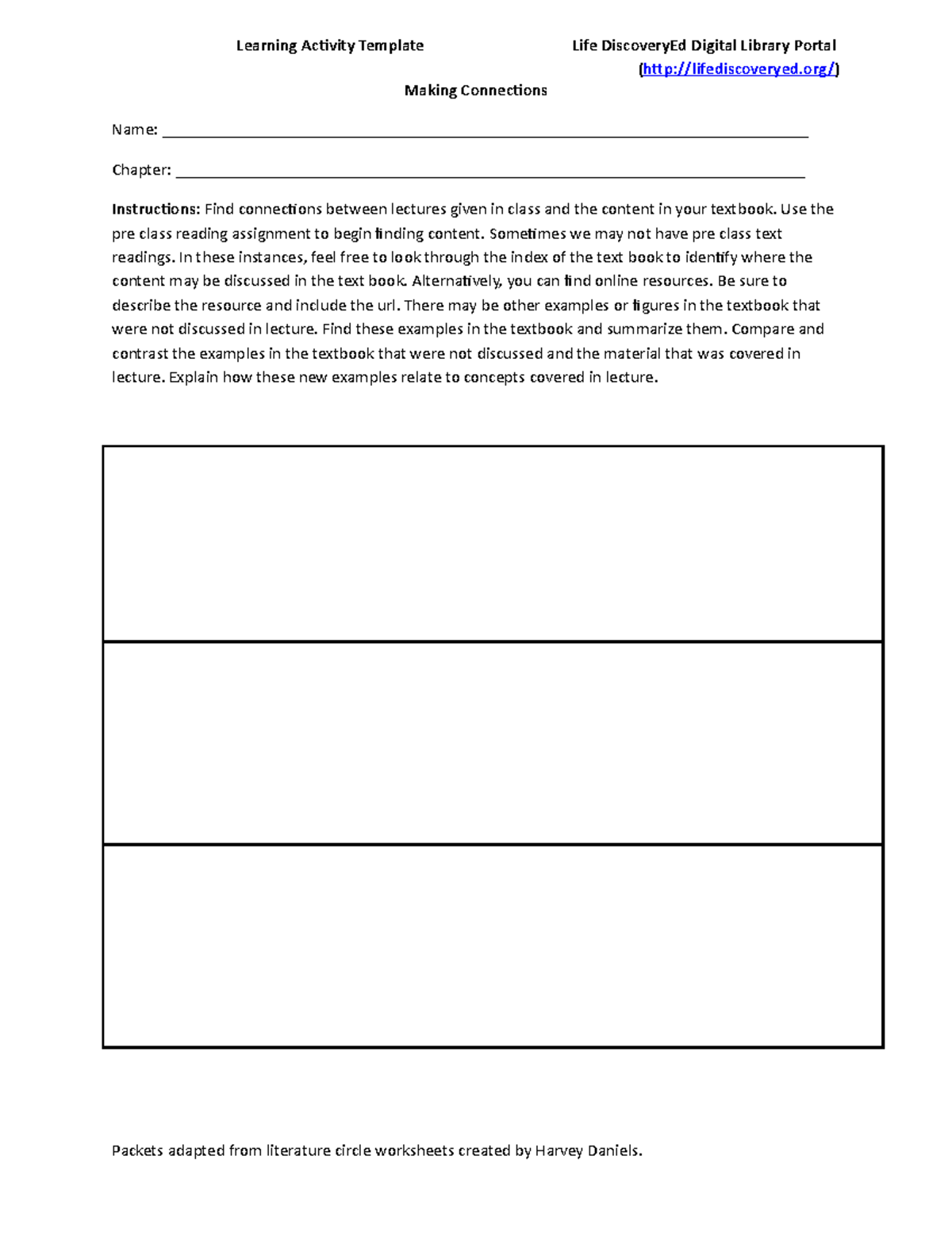 Bio 1010 Review Sheet: Connections - Learning Activity Template Life ...