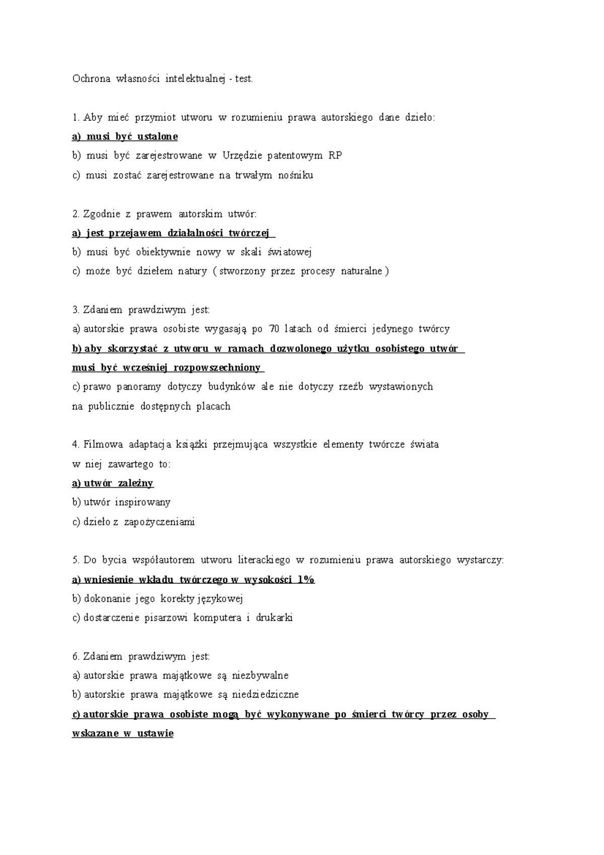 PWI-test - Nsjdj - Ochrona własności intelektualnej - test. Aby mieć ...