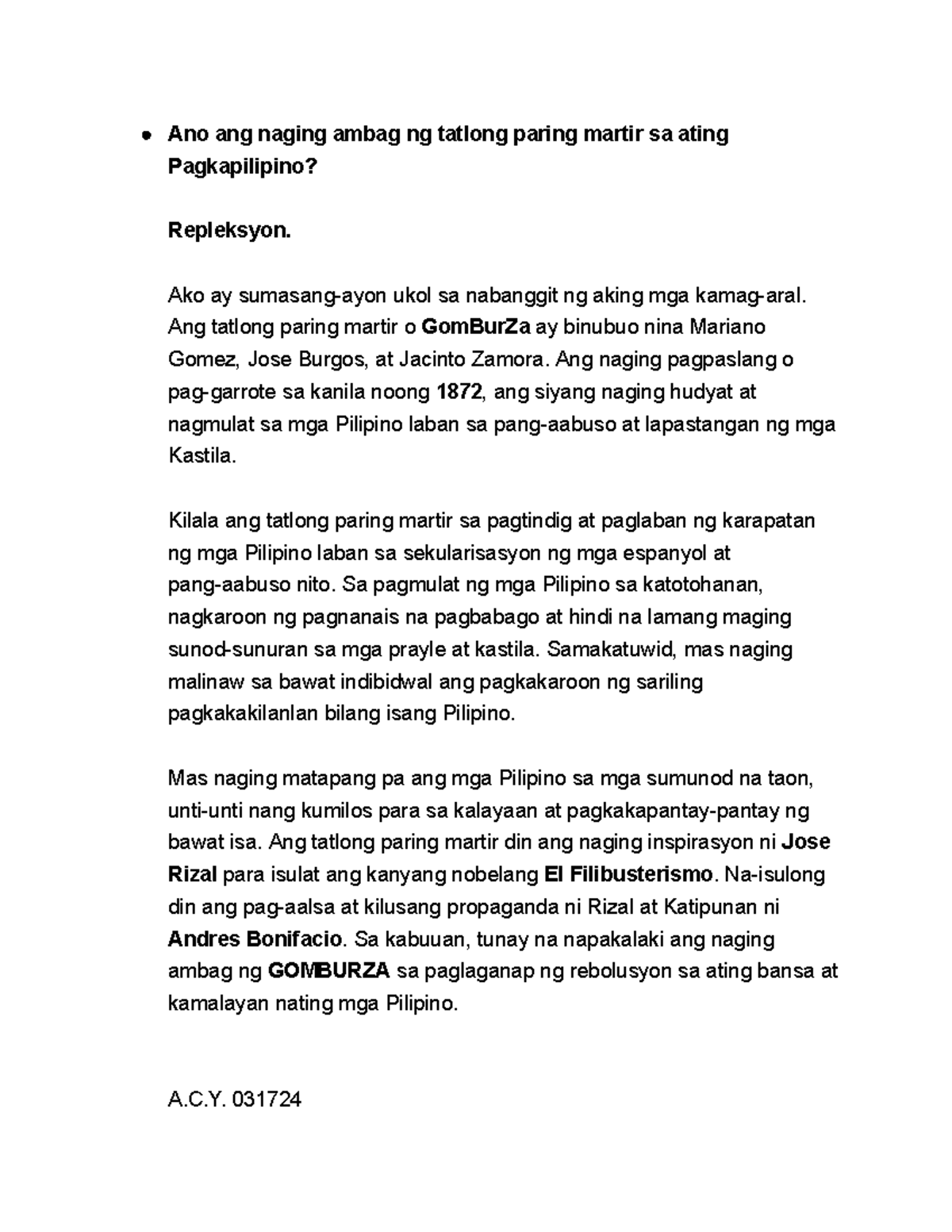 FPK Gawain 1 - Gomburza - Ano ang naging ambag ng tatlong paring martir ...