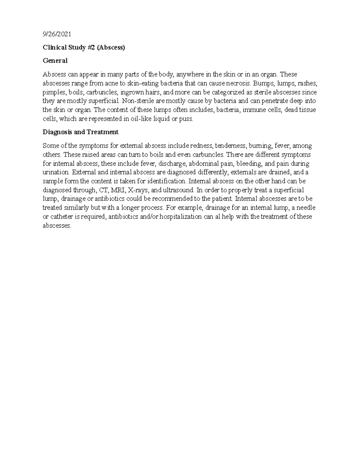 Clinical Study 2 - assignment - 9/26/ Clinical Study #2 (Abscess ...