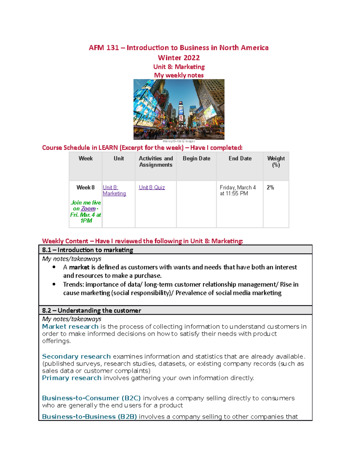 AFM 131 - Unit 8 - My Weekly Notes - Afm 131 - UWaterloo - Studocu