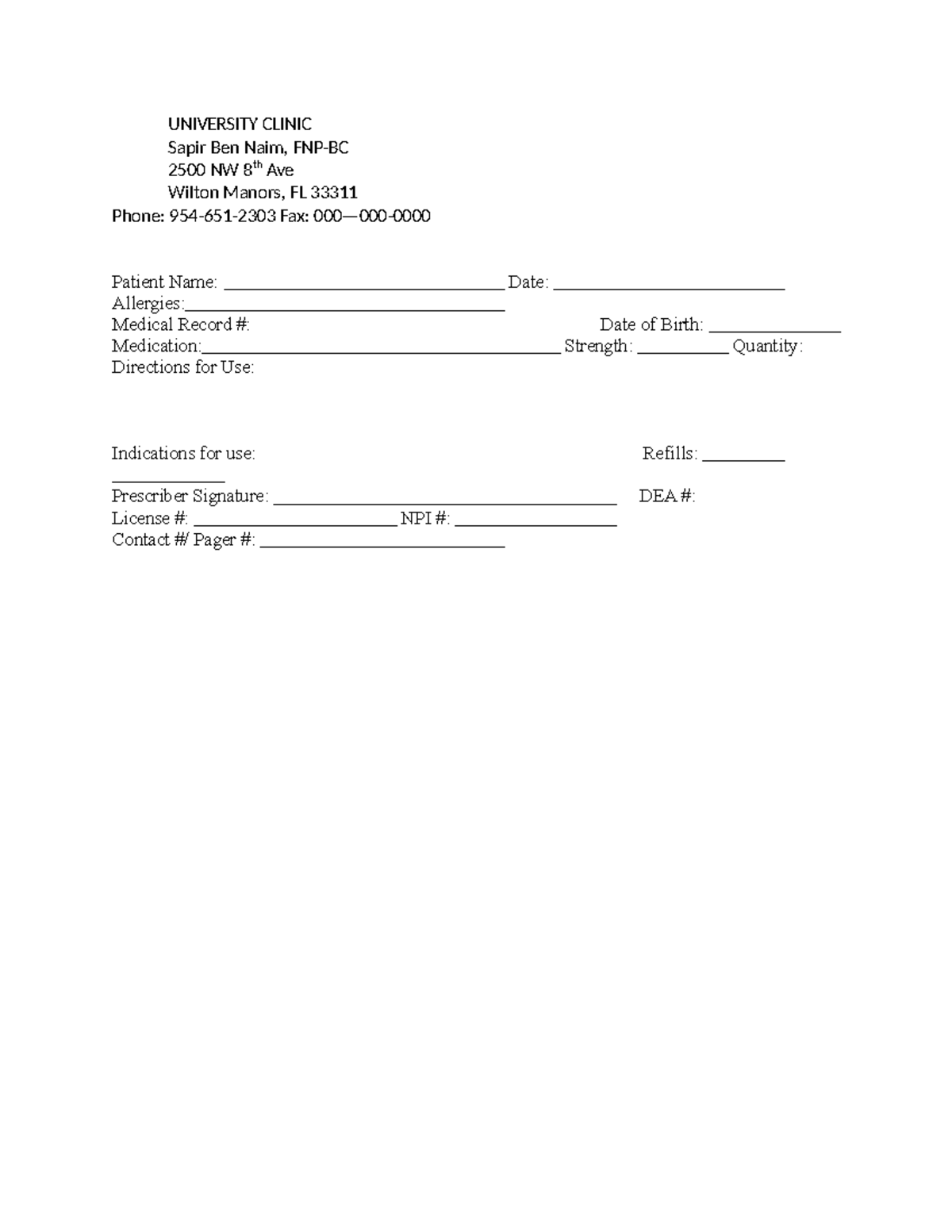 Prescription Template copy - NGR 6172 - UNIVERSITY CLINIC Sapir Ben ...