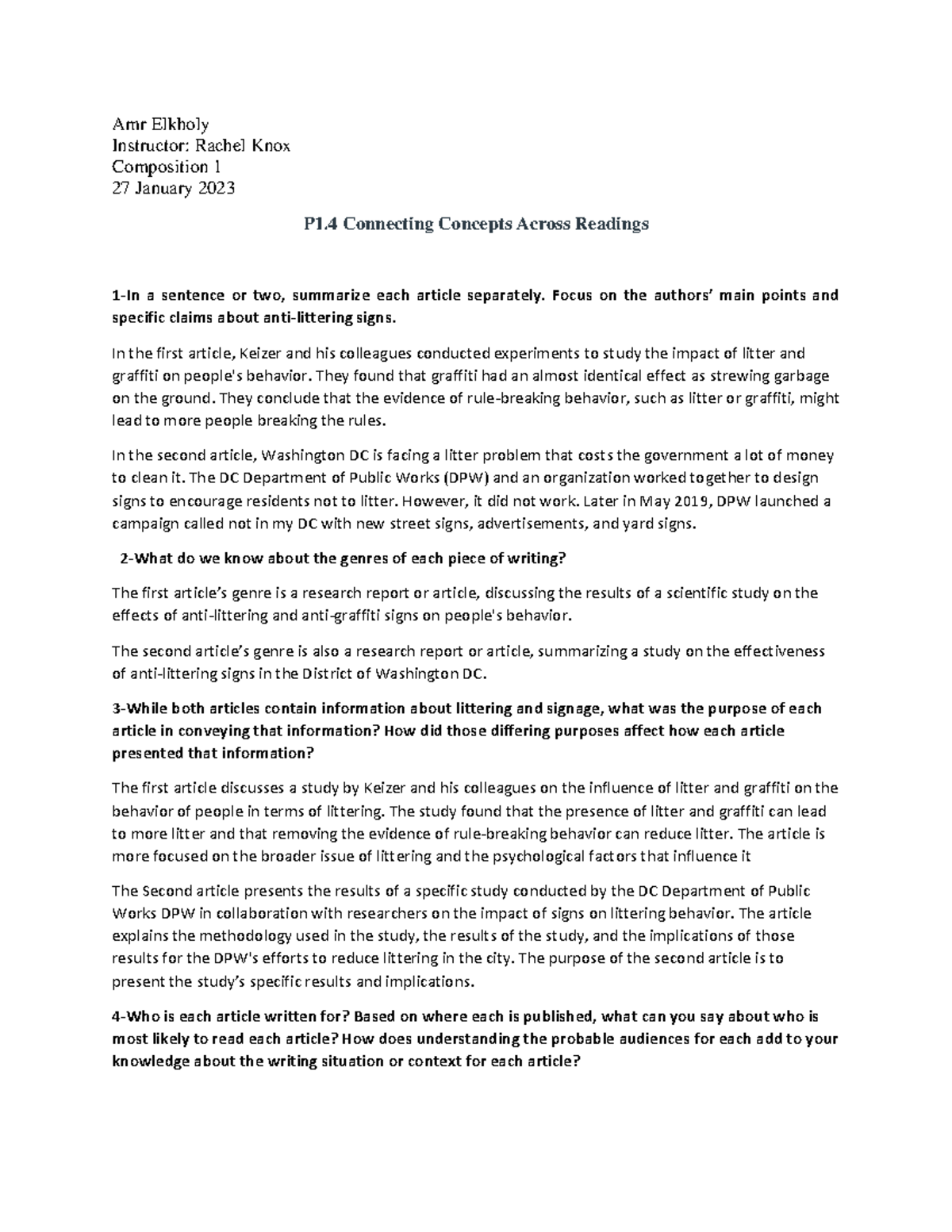 P1.4 Connecting Concepts Across Readings - Amr Elkholy Instructor ...