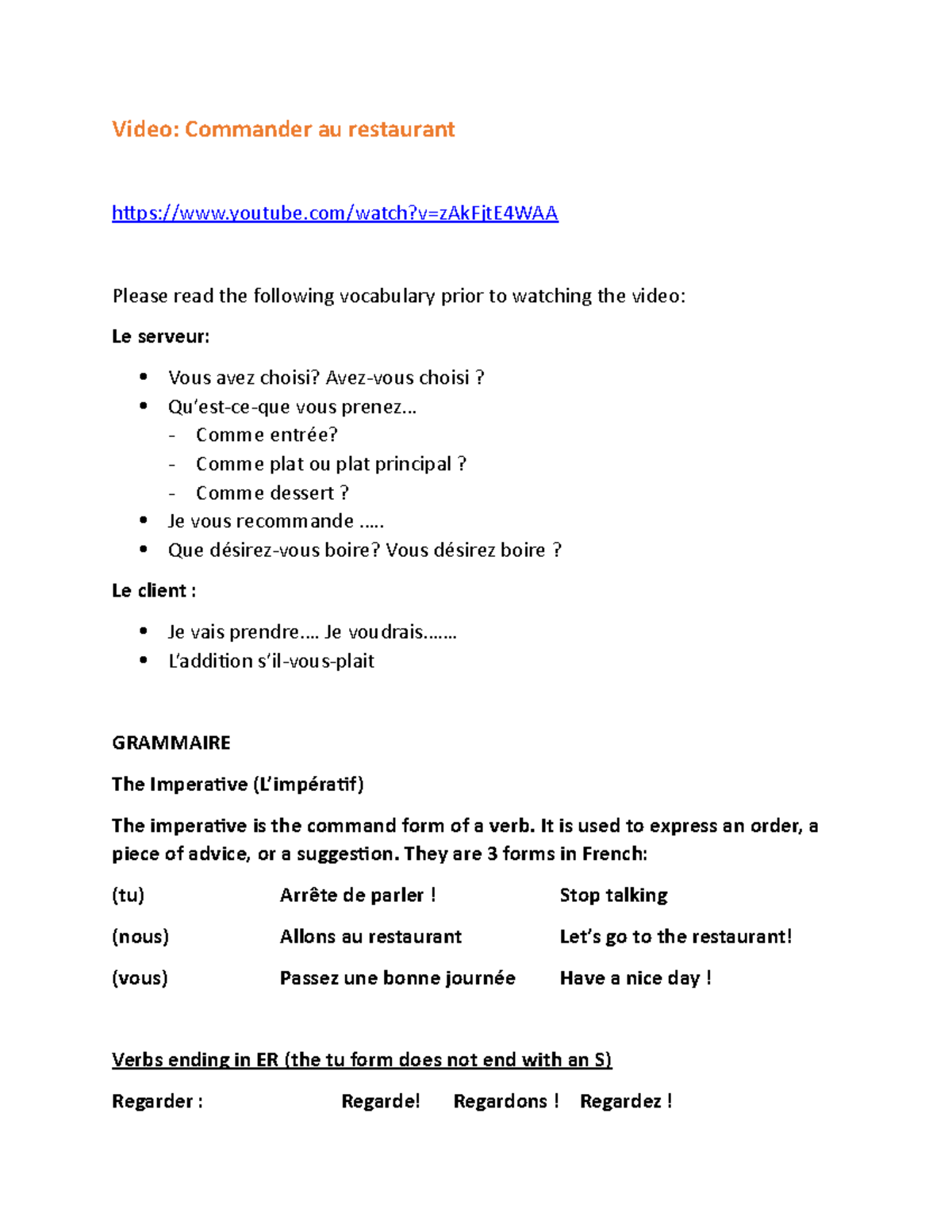 French 101 05 06 2020 - Video: Commander au restaurant youtube/watch?v ...