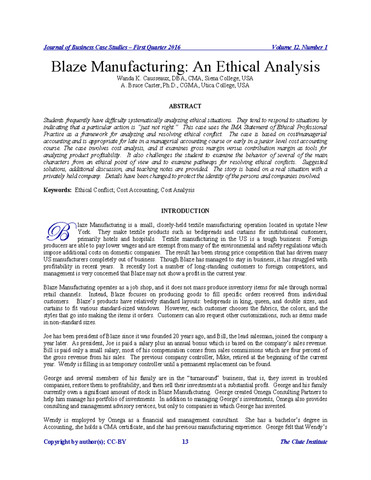 Case Study - Unit 4 - Blaze Manufacturing An Ethical Analysis - Blaze ...