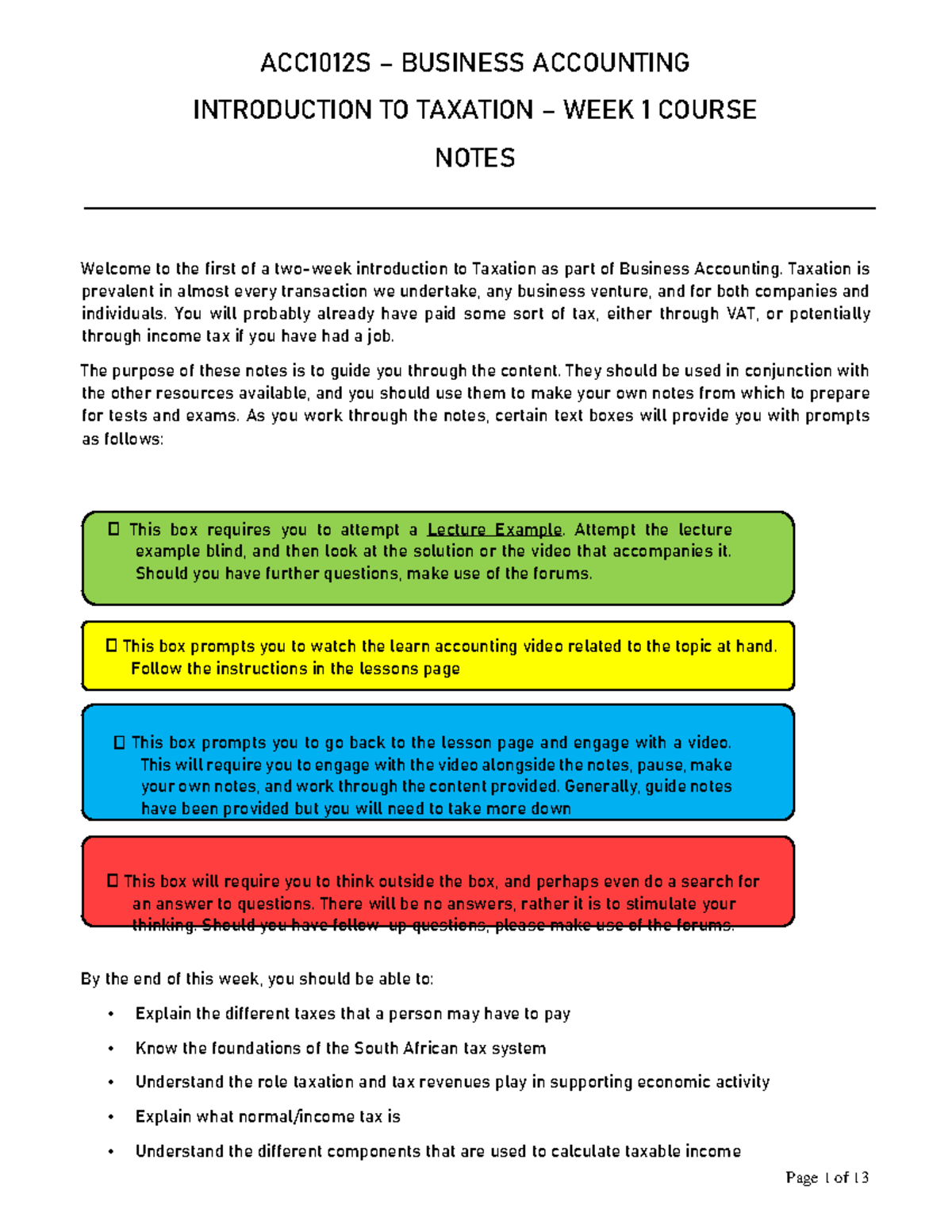 Introduction to Tax Week 1 - ACC1012S – BUSINESS ACCOUNTING ...