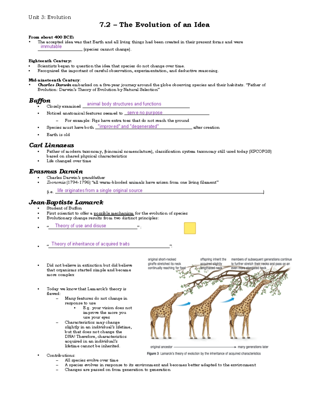 7.2 - The Evolution of An Idea - Unit 3: Evolution 7 – The Evolution of an Idea From about 400 ...