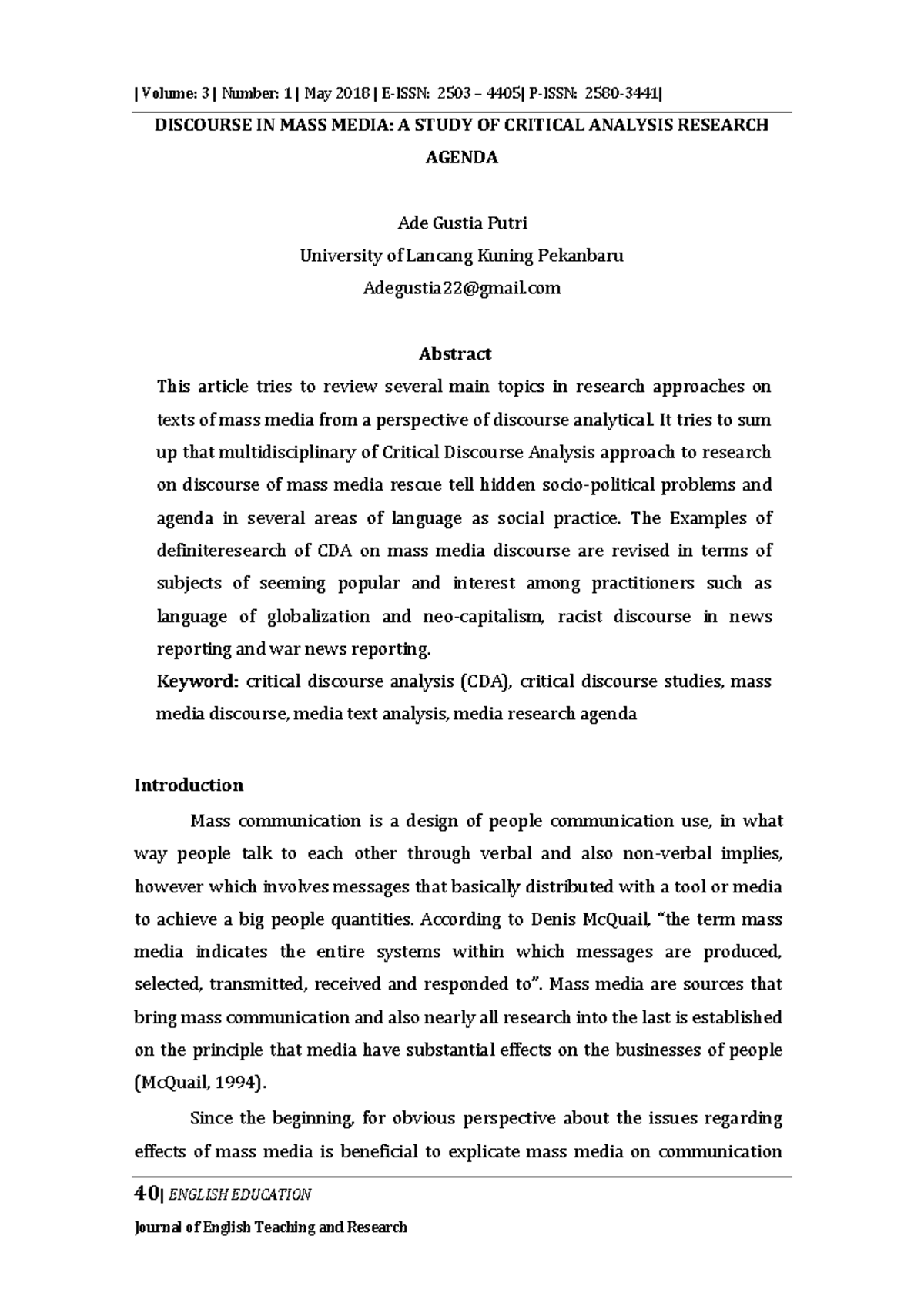 CONTOH ARTICLE JOURNAL - 40 | ENGLISH EDUCATION Journal of English ...