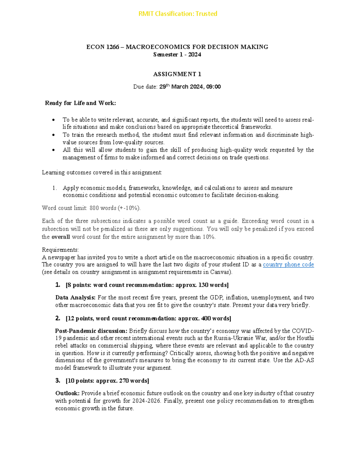 Assignment-1-M4DM-Sem1 2024 - RMIT Classification: Trusted ECON 1266 ...