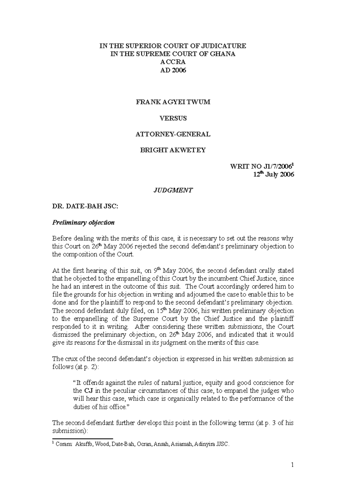 Date Bah s Ruling Agyei Twum V AG IN THE SUPERIOR COURT OF date-bah-s-ruling-agyei-twum-v-ag-in-the-superior-court-of
