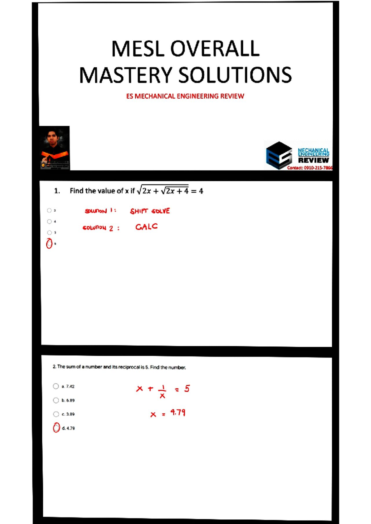 MESL Mastery 1 - notes - MESL OVERALL MASTERY SOLUTIONS ES MECHANICAL ...