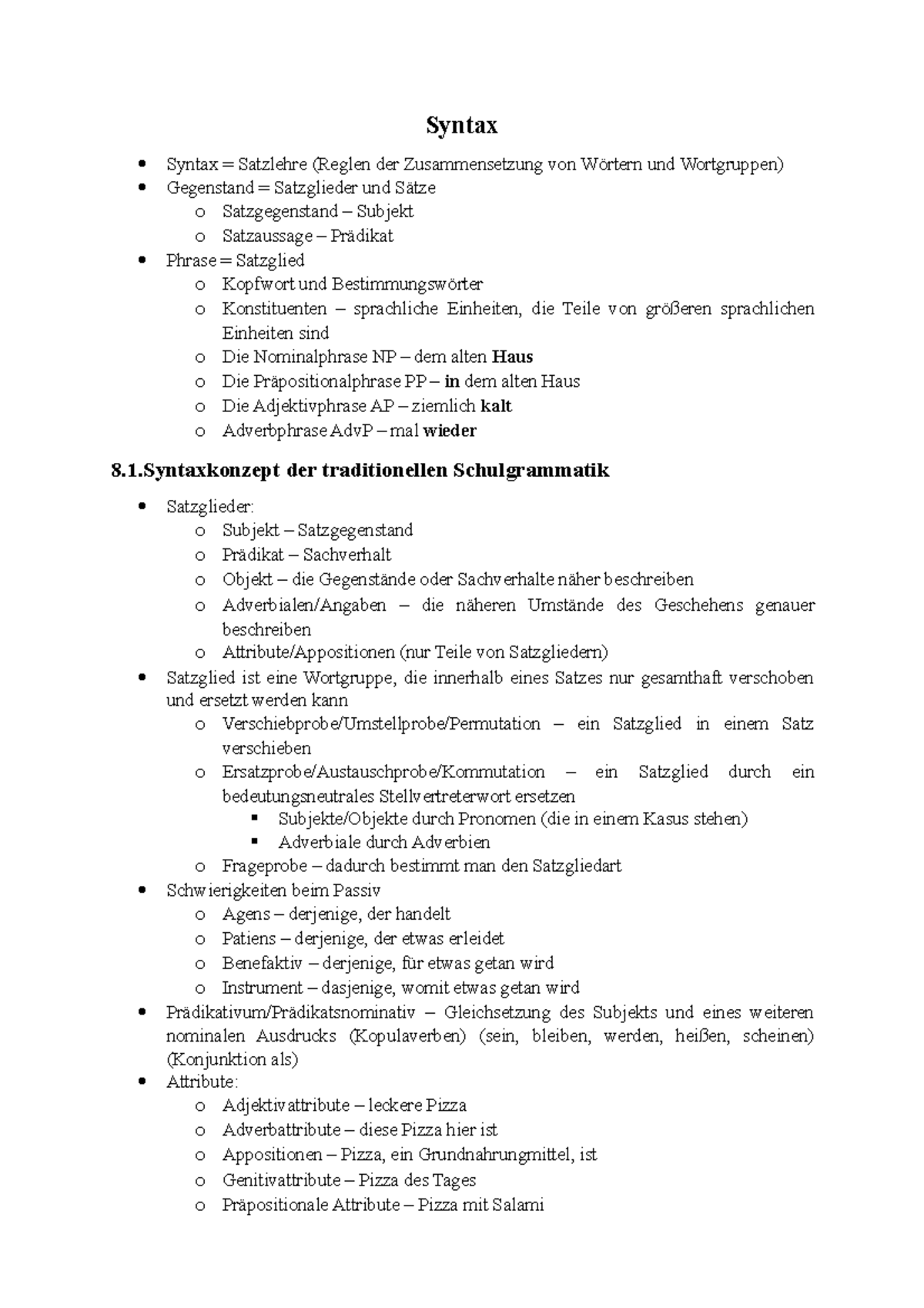8. Syntax - Syntax Syntax = Satzlehre (Reglen der Zusammensetzung von ...