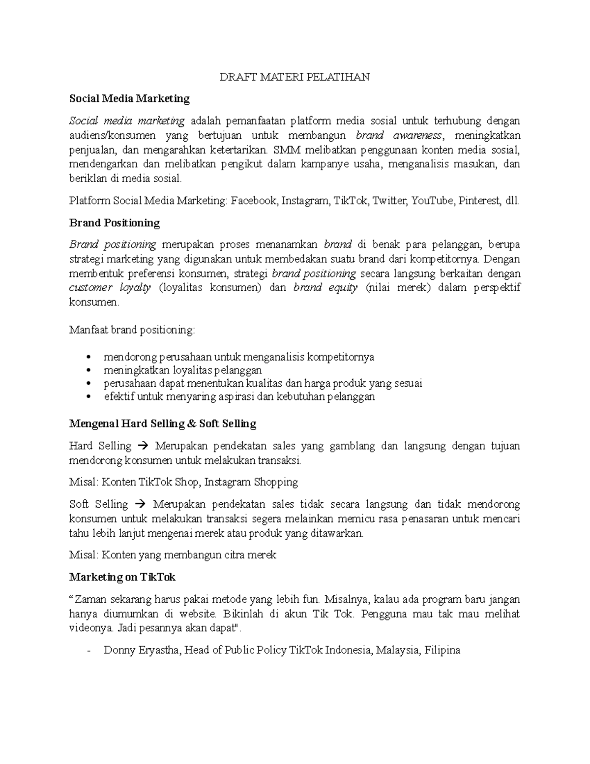 Training Tik Tok for Business - DRAFT MATERI PELATIHAN Social Media ...