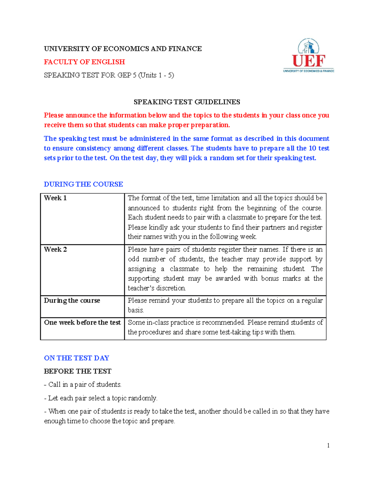 GEP 5 Speaking test - Guidelines (Sep 2022 updated) - UNIVERSITY OF ...