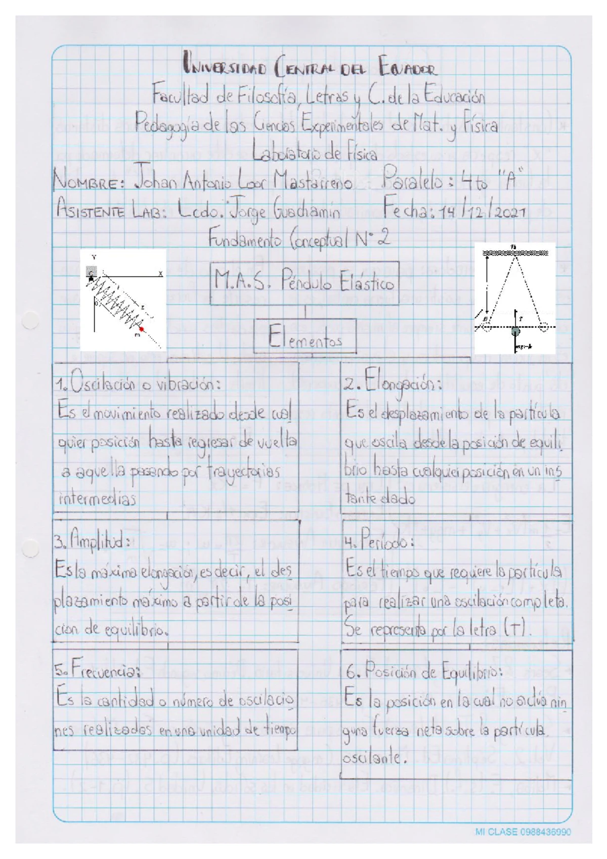 Loor M. Johan A. P2 Informe Péndulo Elástico - UNIVERSIDAD CENTRAL DEL ...