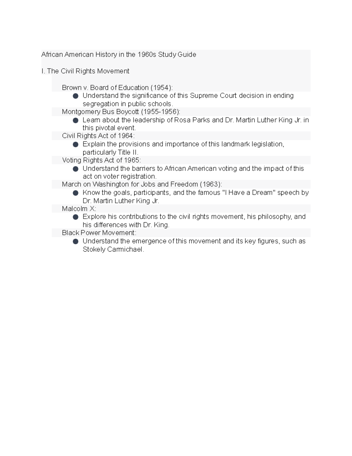 African American History in the 1960s Study Guide - The Civil Rights ...