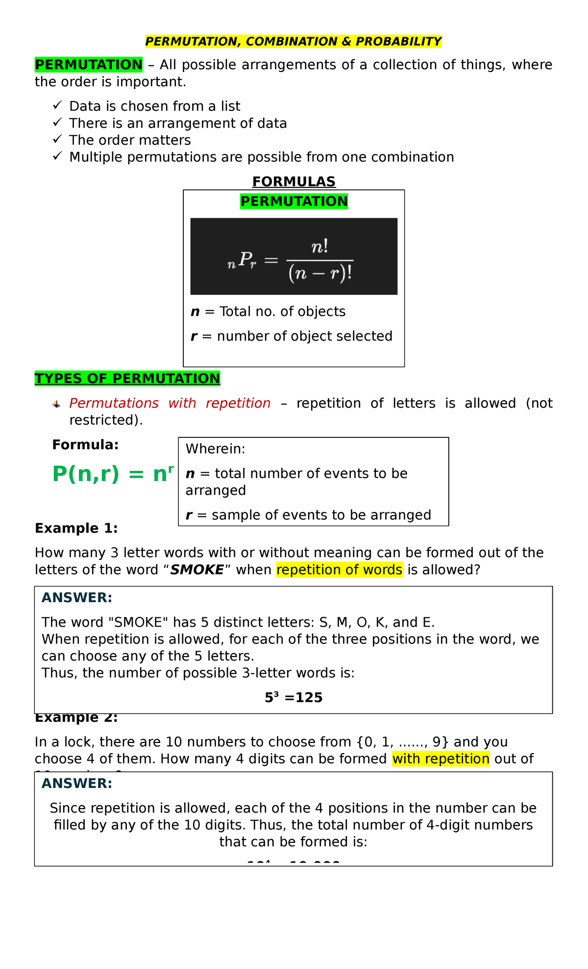 Reviewer - Miguel MATH10 HESS - PERMUTATION, COMBINATION & PROBABILITY ...