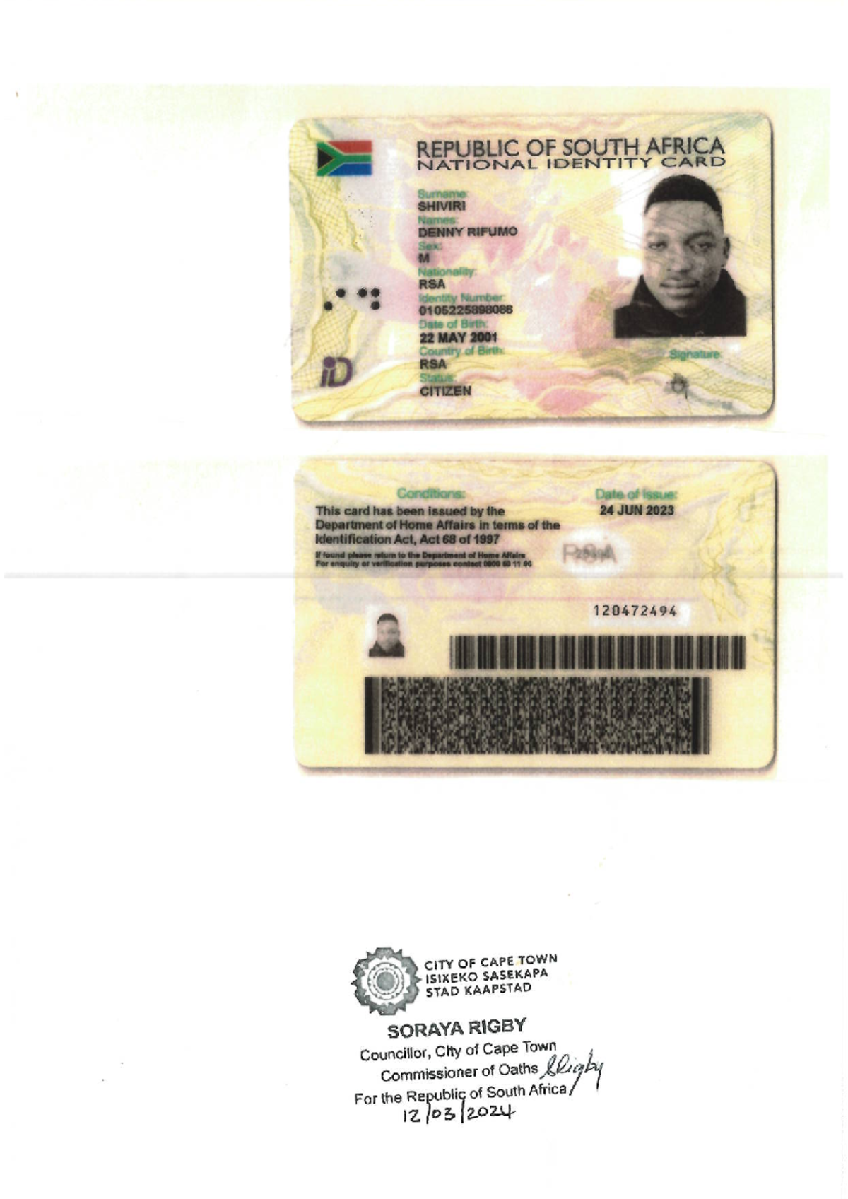 Certified ID Copy - Rifumo Shiviri - Lsk3701 - Studocu