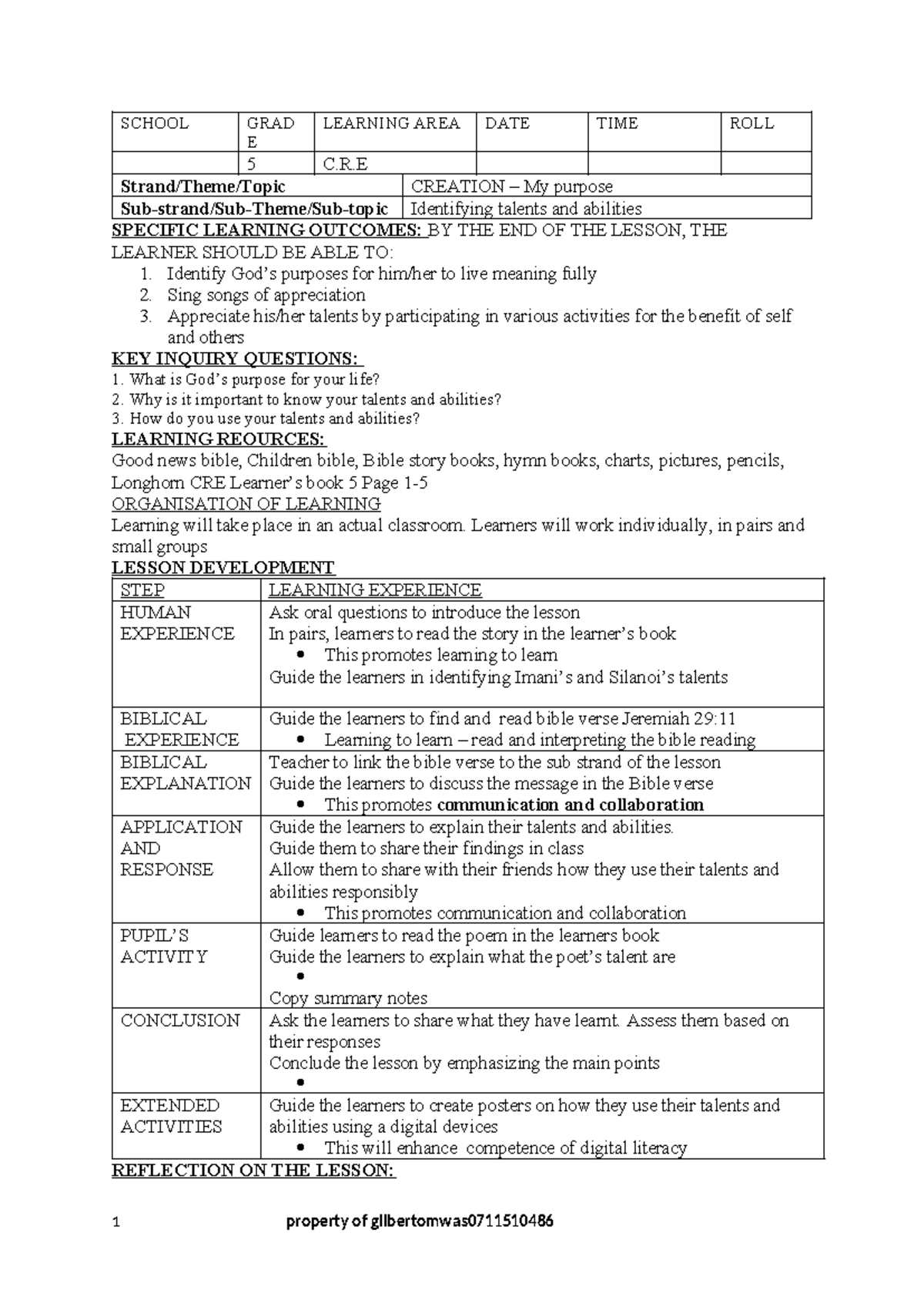 Grade 5 cre lesson plans term 1 2 and 3 longhorn cre - SCHOOL GRAD E ...