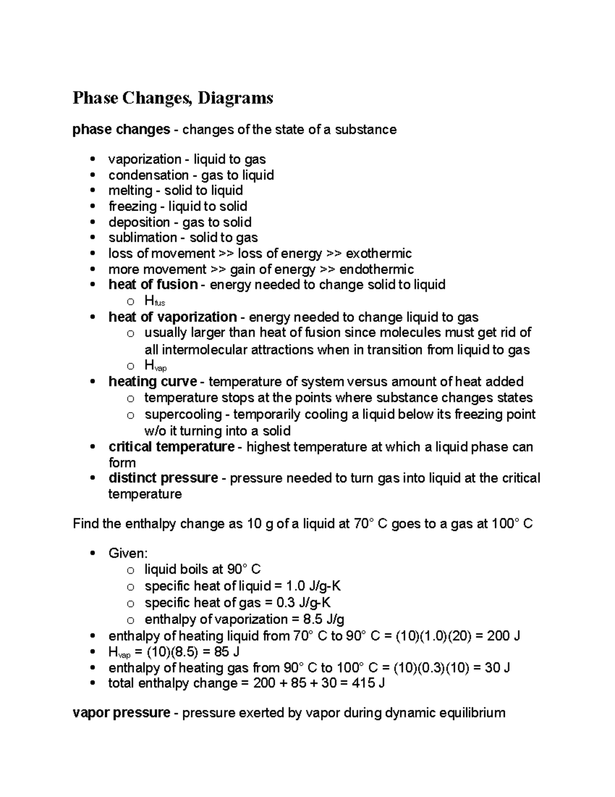 Unit 3 Topic 2 - Class Notes - Phase Changes, Diagrams phase changes ...