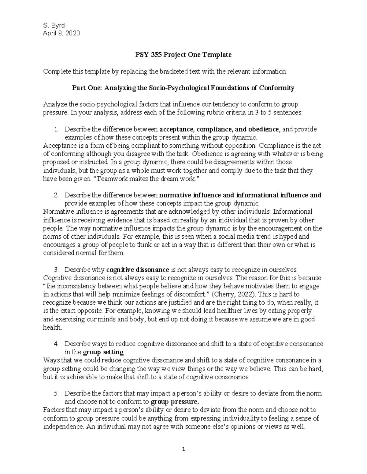 PSY 355 Project One Template - April 9, 2023 PSY 355 Project One ...