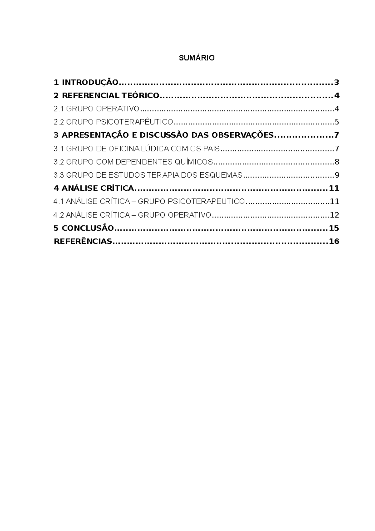 Relatorio de grupo - SUMÁRIO 1 - Studocu
