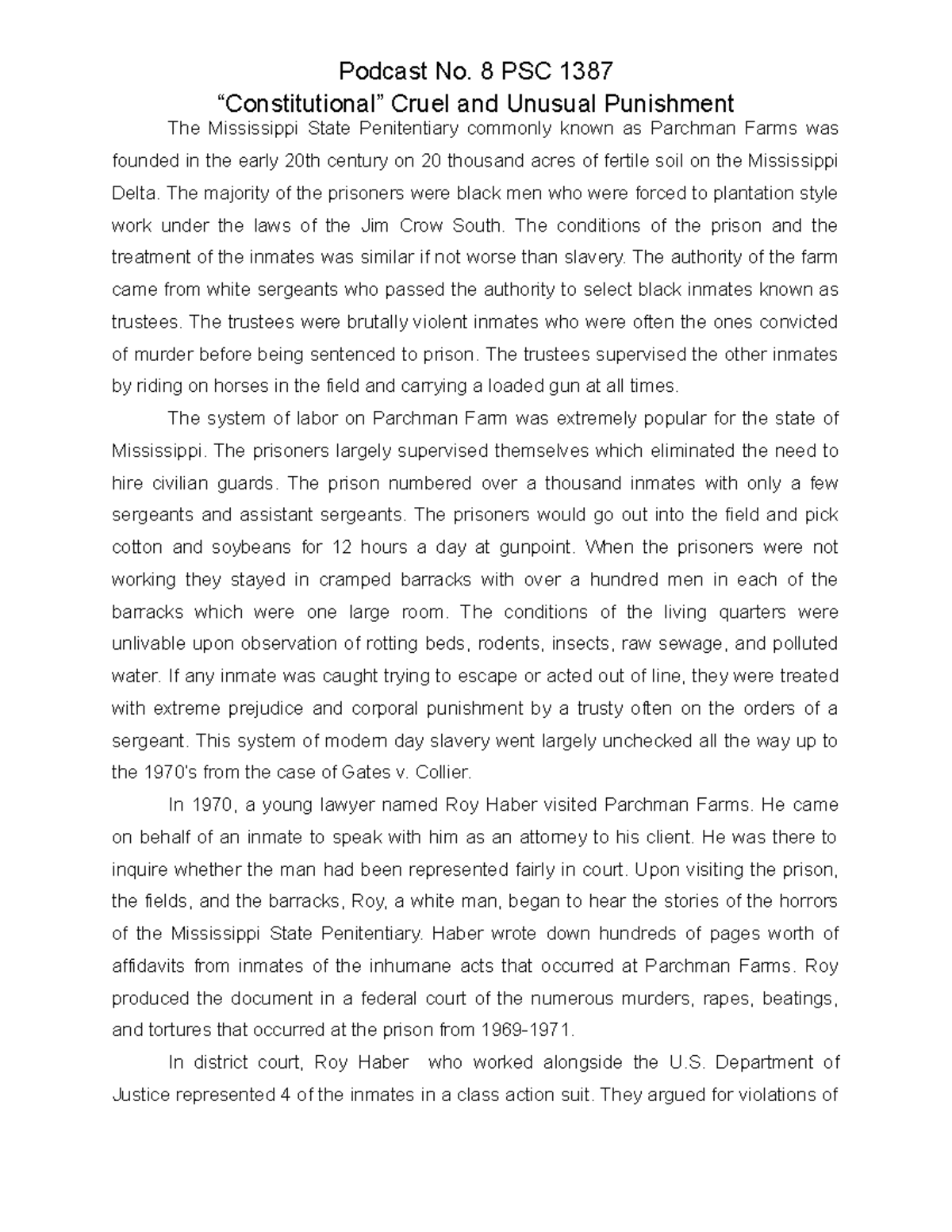 Podcast No. 8 PSC 1387 - Extra Credit Assignment that counts for a ...