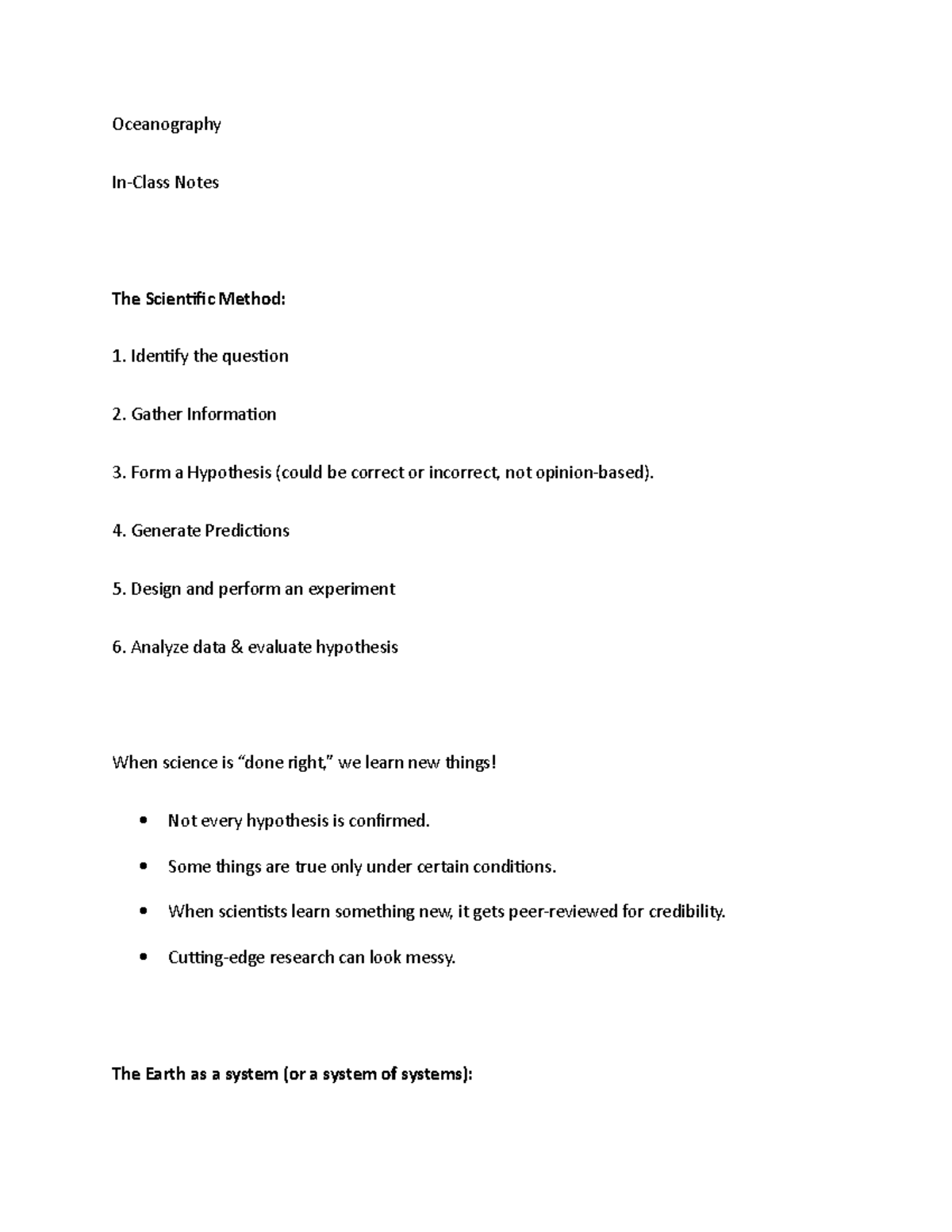 Oceanography In-Class Notes 1.30 - Oceanography In-Class Notes The ...