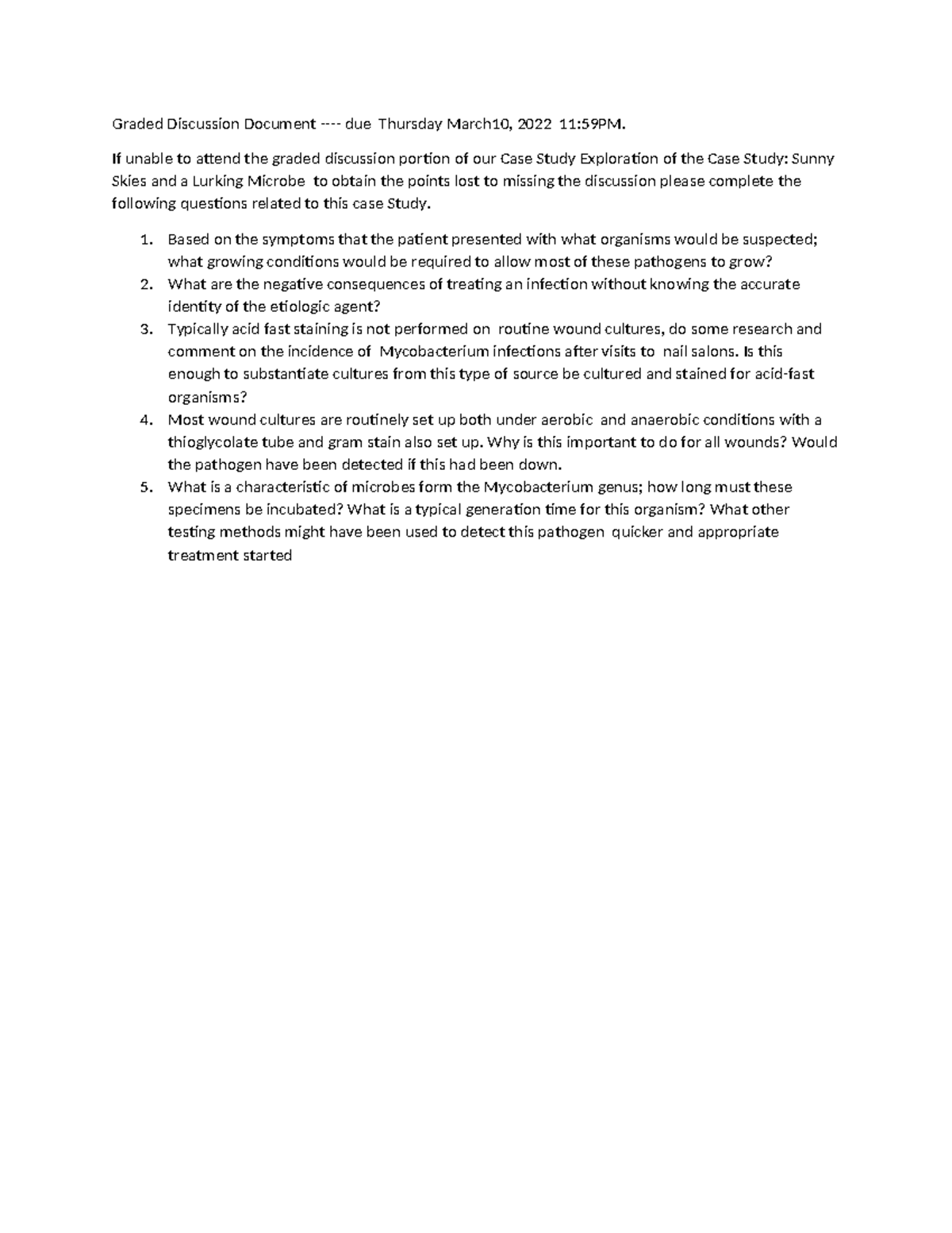 Graded Discussion Document Sunny Skies and Lurking Microbe - Graded ...