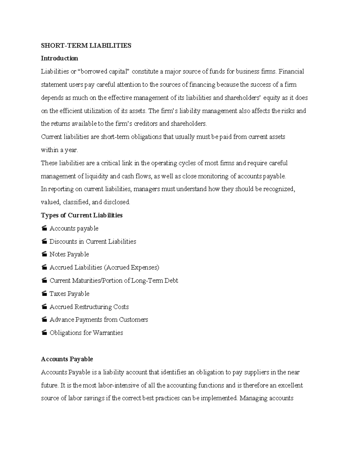 Short TERM Liabilities - SHORT-TERM LIABILITIES Introduction ...