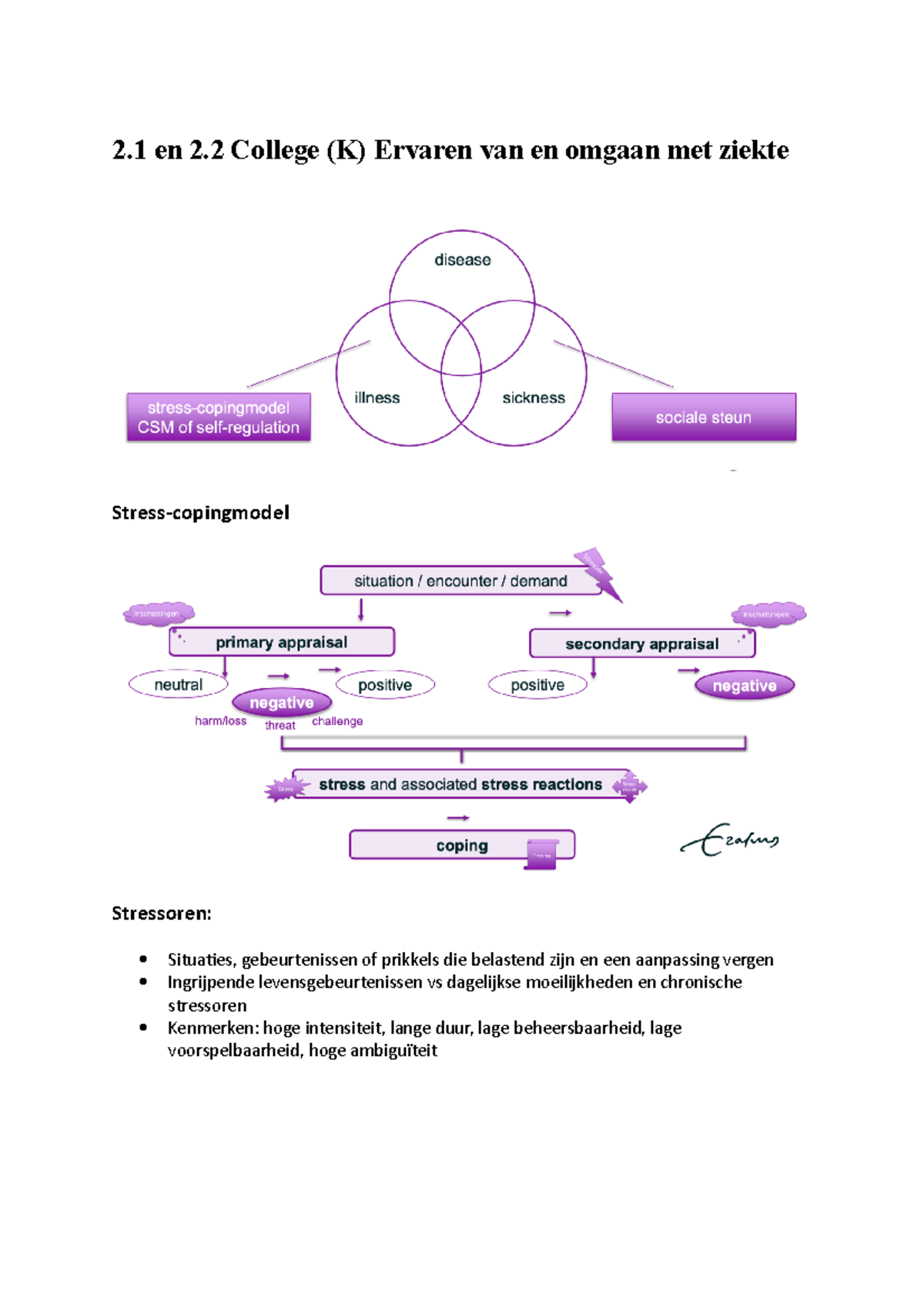 2.1 en 2.2 College (K) Ervaren van en omgaan met ziekte - 2 en 2 College (K) Ervaren van en ...
