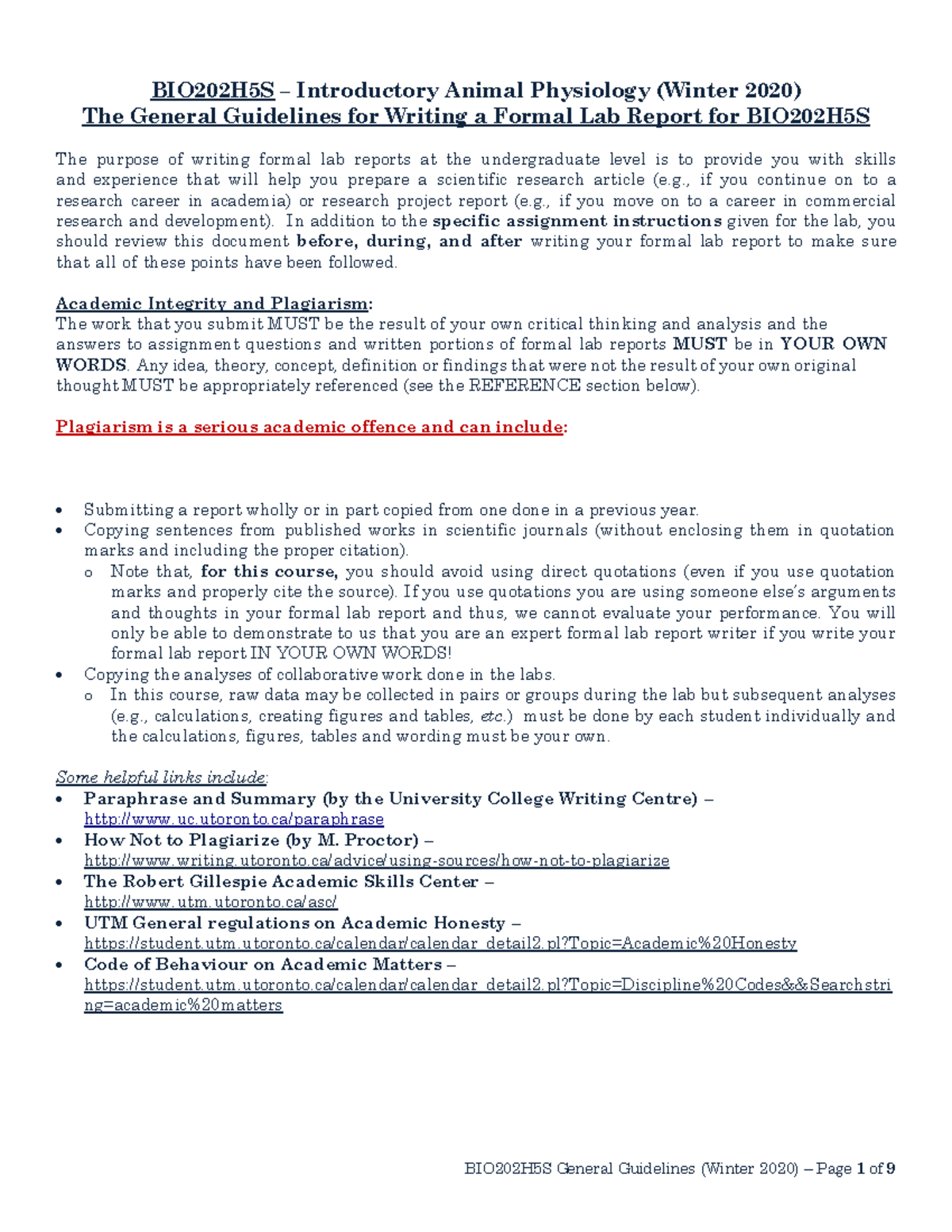 Winter 2020 - BIO202H5S - Students - Formal Lab Report Writing Guide ...