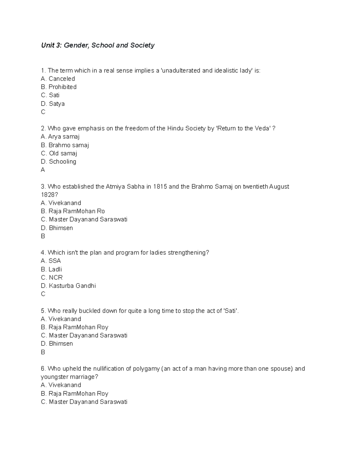 Unit 3 Gender, School and Society - Unit 3:Gender, School and Society ...