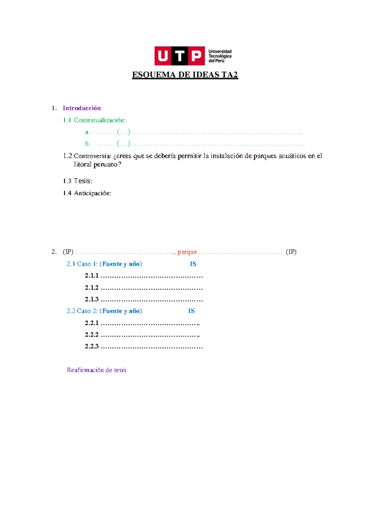 Esquema DE Ideas TA2 - Tarea Academica 2 - ESQUEMA DE IDEAS TA ...