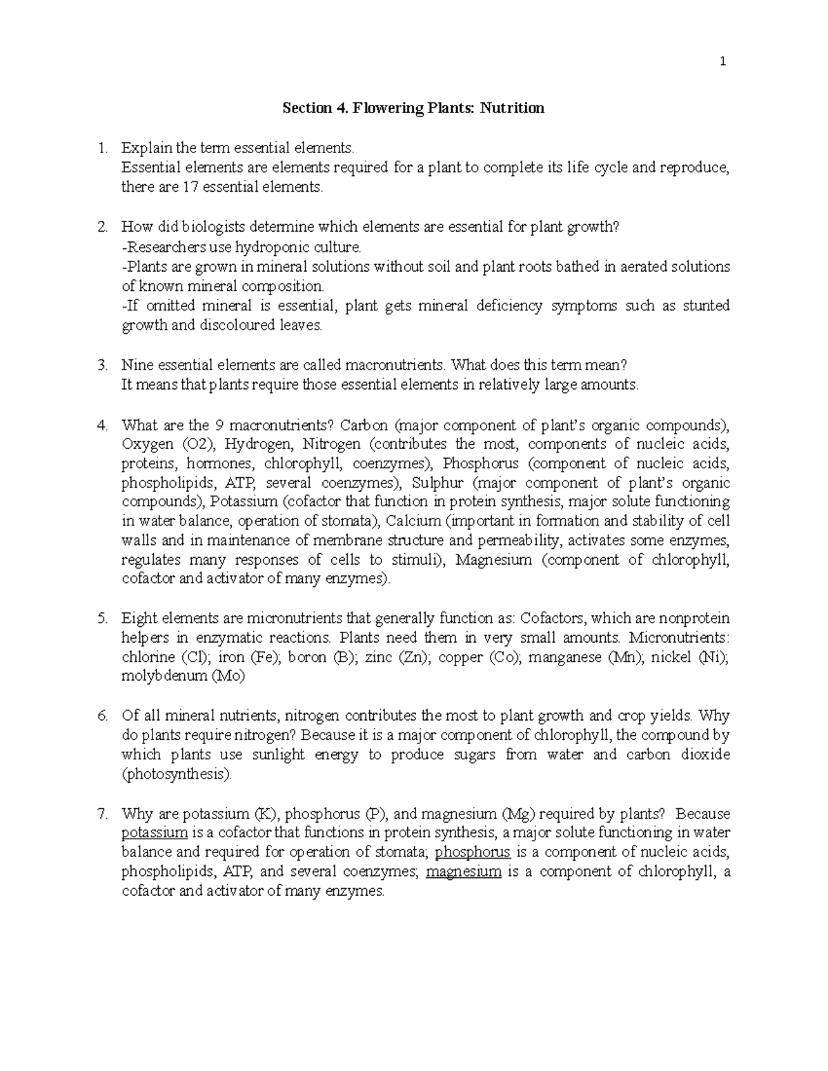 Bio sect. 4 Flowering Plants: Nutrition - Section 4. Flowering Plants: Nutrition Explain the ...