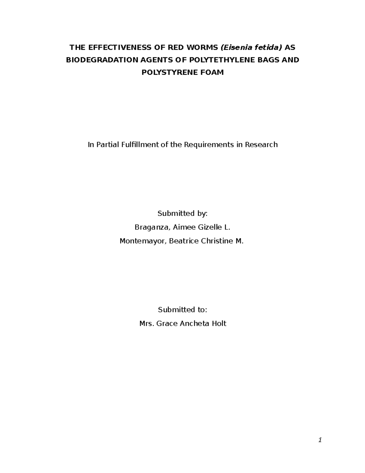 Worms Biodeg - Investigatory Research paper for STEM students - THE ...