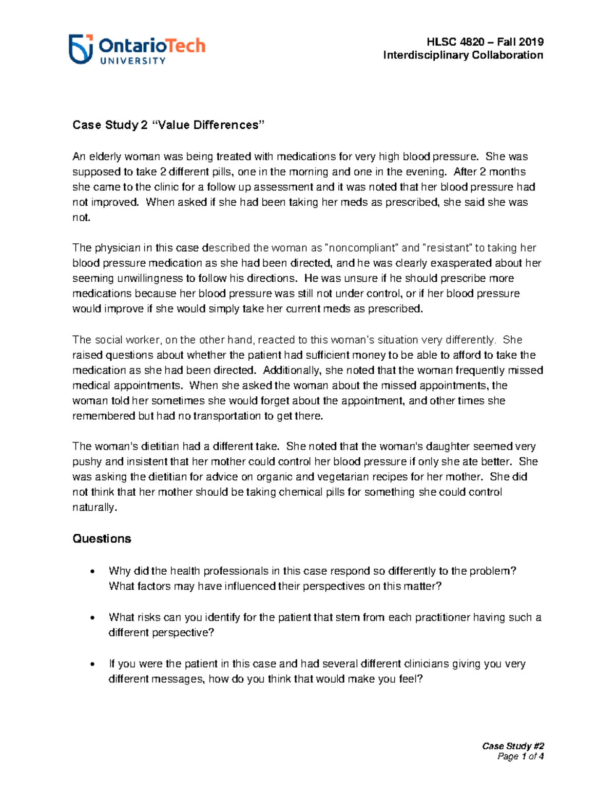 HLSC 4820 Case Study #2 - ............. ..... - Interdisciplinary ...