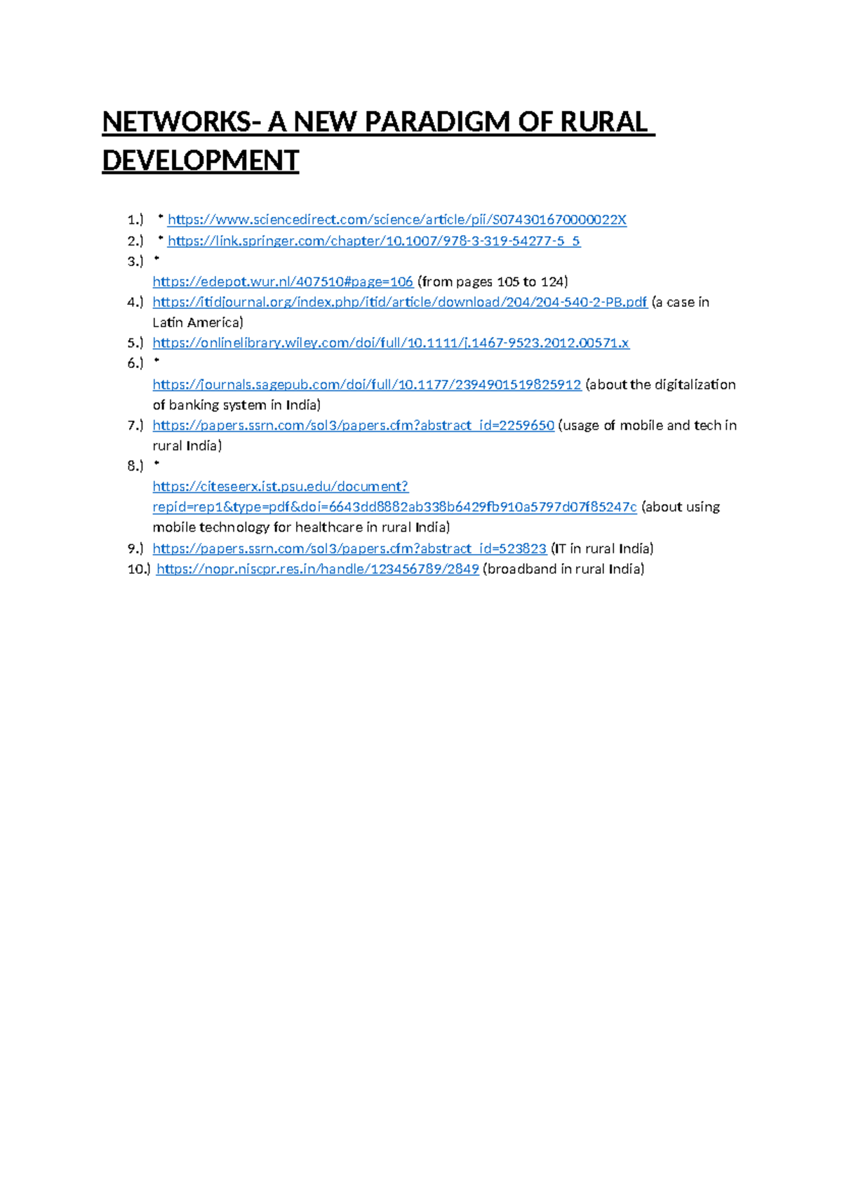FRIM Assignment 1 - Fthhyvy - NETWORKS- A NEW PARADIGM OF RURAL ...