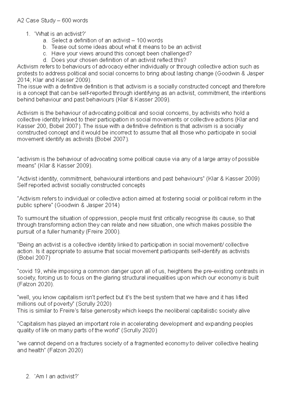 A2 Case Study draft - am i an activist - A2 Case Study – 600 words ...