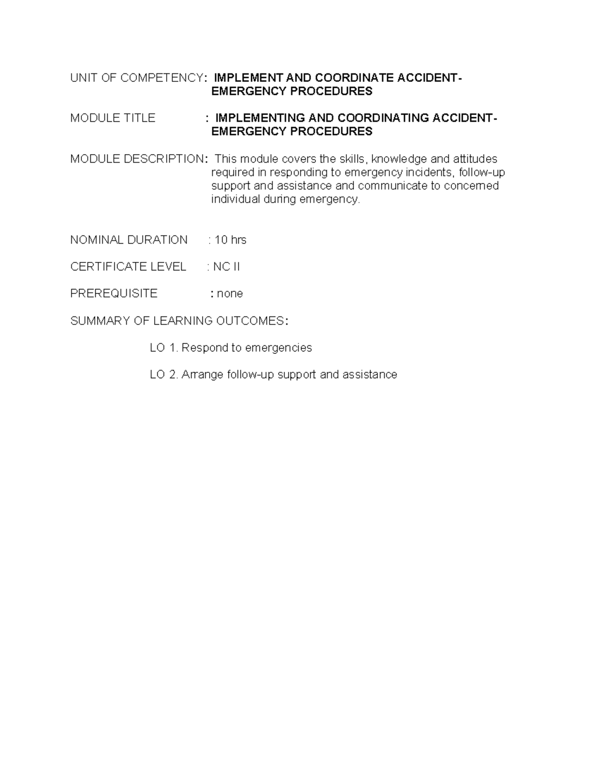 Driving NCII CORE 4 CBC - cbc - UNIT OF COMPETENCY: IMPLEMENT AND ...