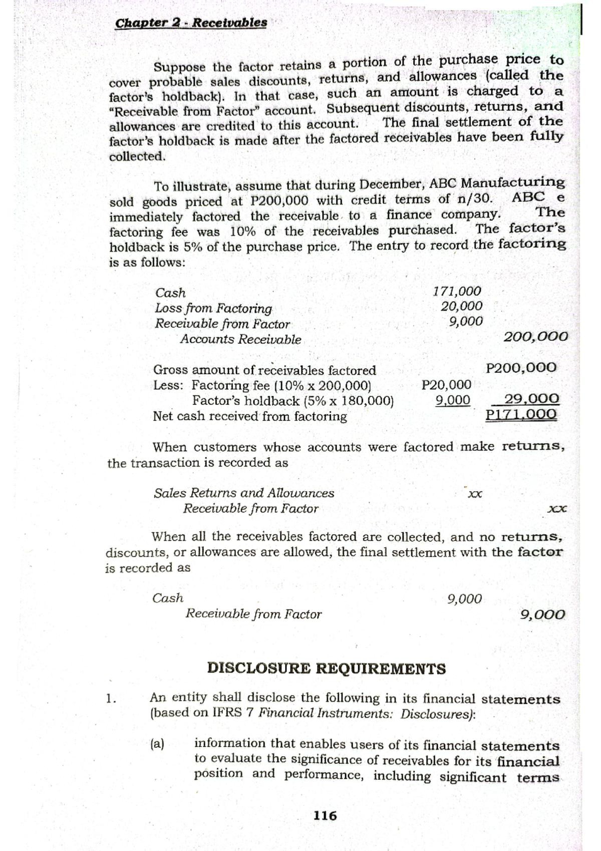 Chapter 2 Receivables (page 116- 117) Disclosure requirements, Key ...
