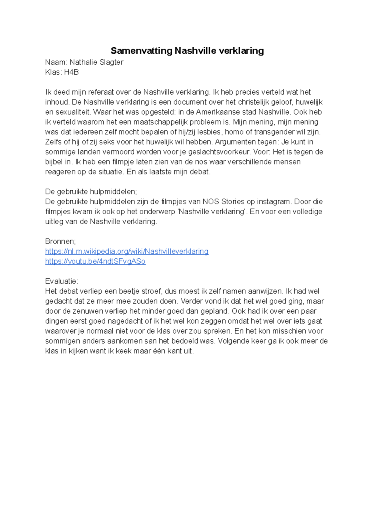 Samenvatting referaat, presentatie - Samenvatting Nashville verklaring ...