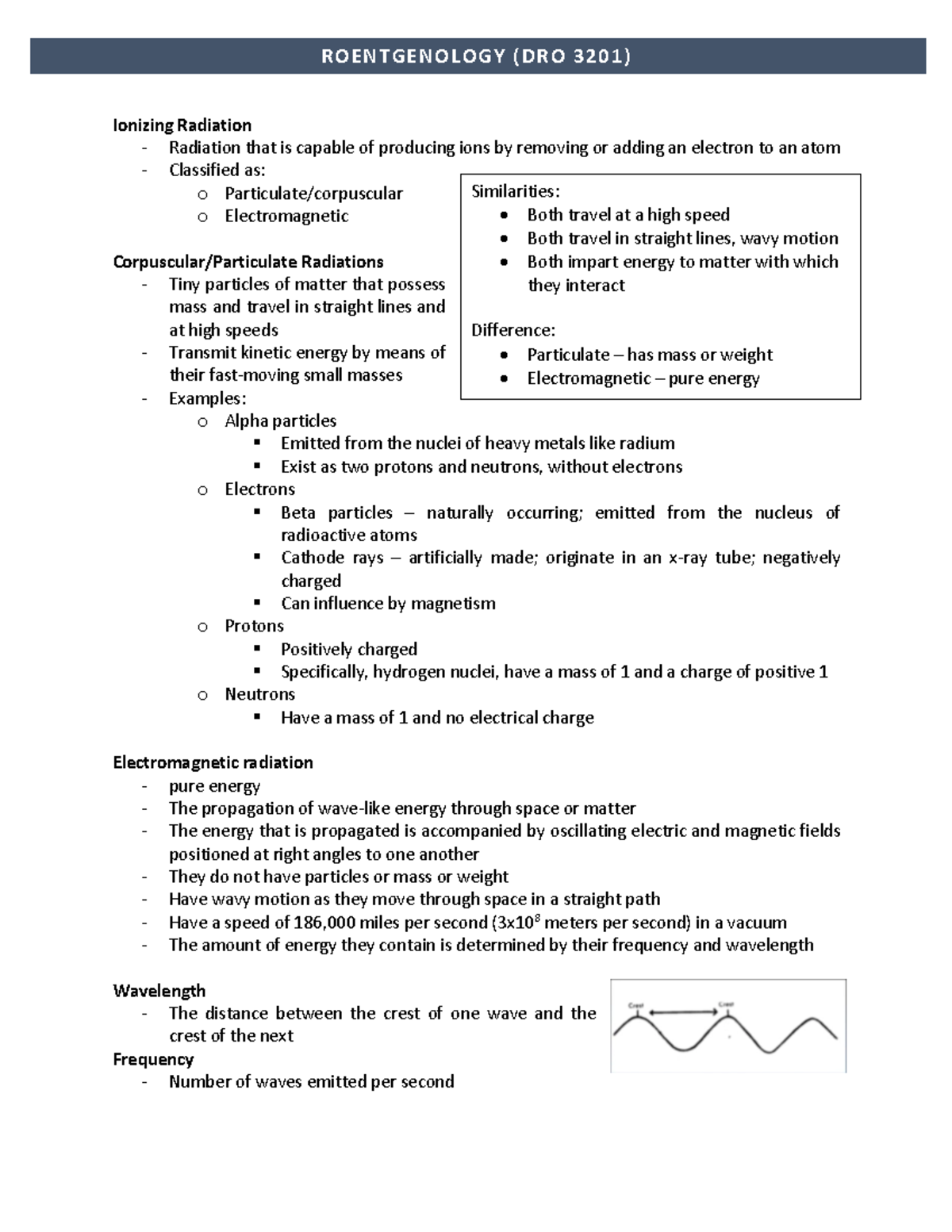 DRO- Roent - Oral Radiology Notes - Ionizing Radiation - Radiation that ...