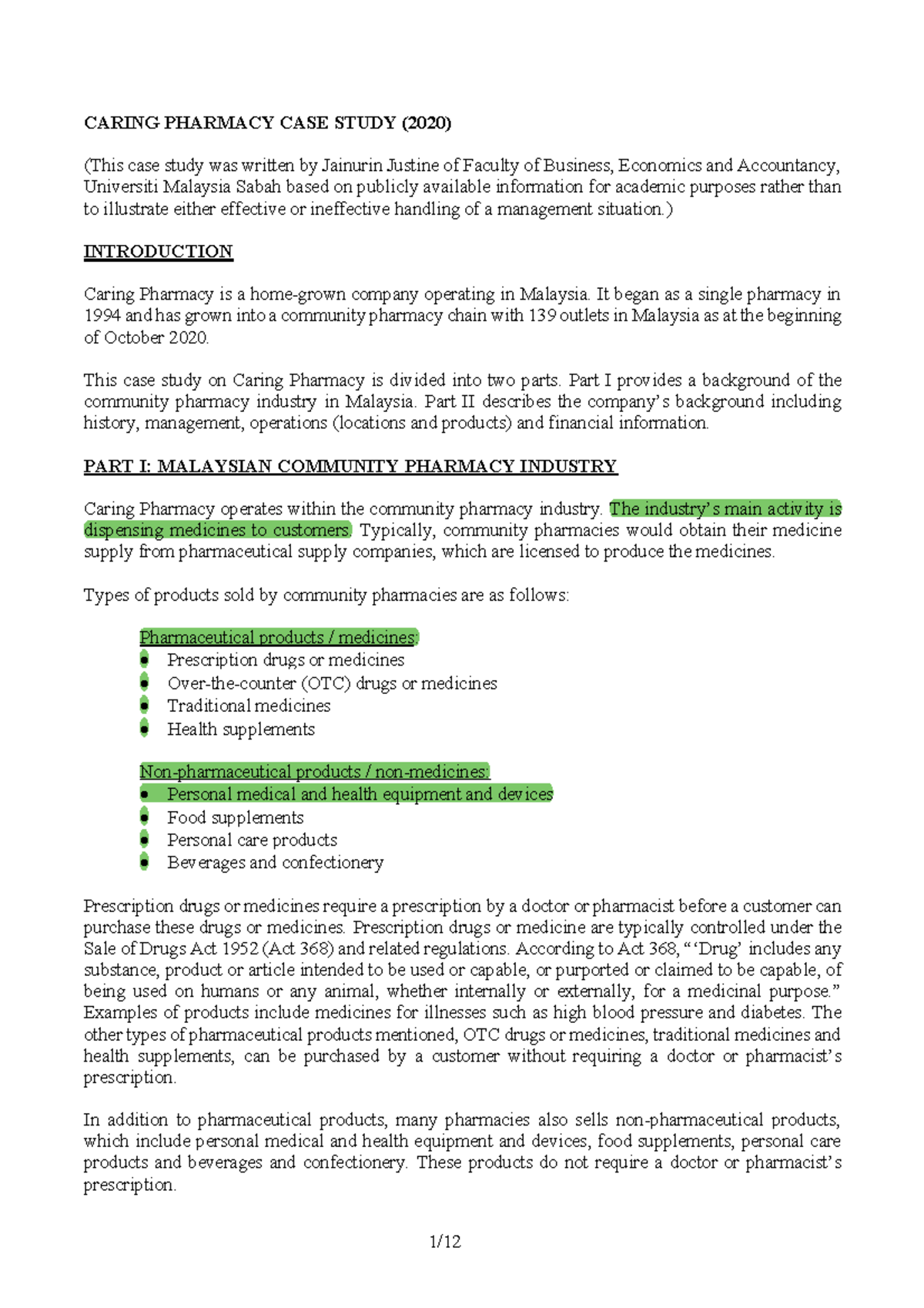 nee Case Study (2020) - CARING PHARMACY CASE STUDY (20 20 ) (This case ...