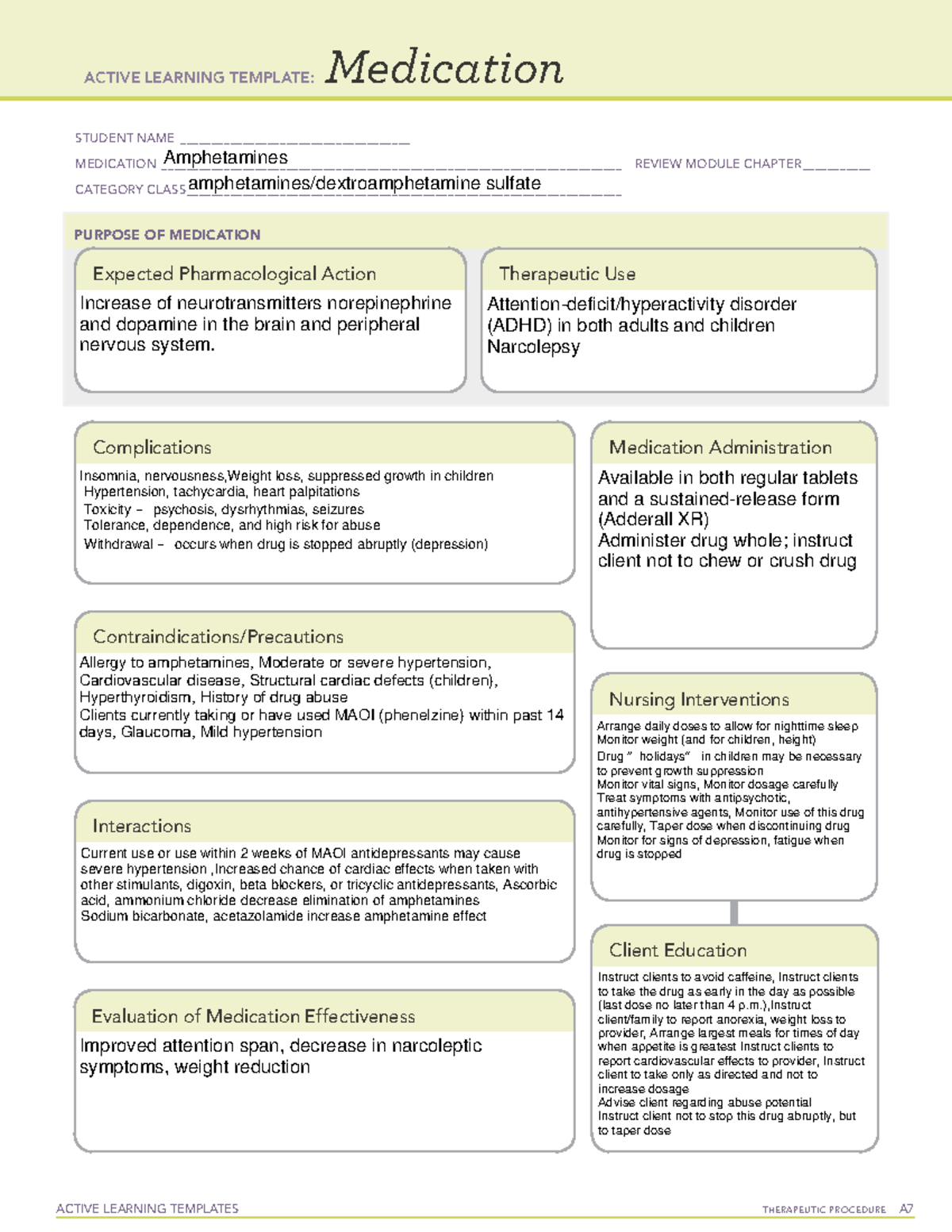 Amphetamines 3 - ACTIVE LEARNING TEMPLATES TherapeuTic procedure A ...