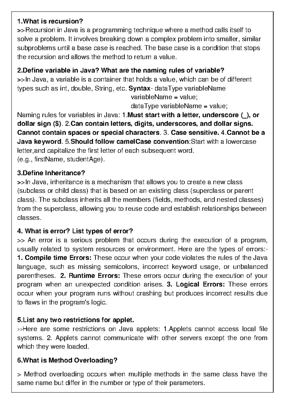 Core Java Notes final - bhghg - 1 is recursion? >>Recursion in Java is ...
