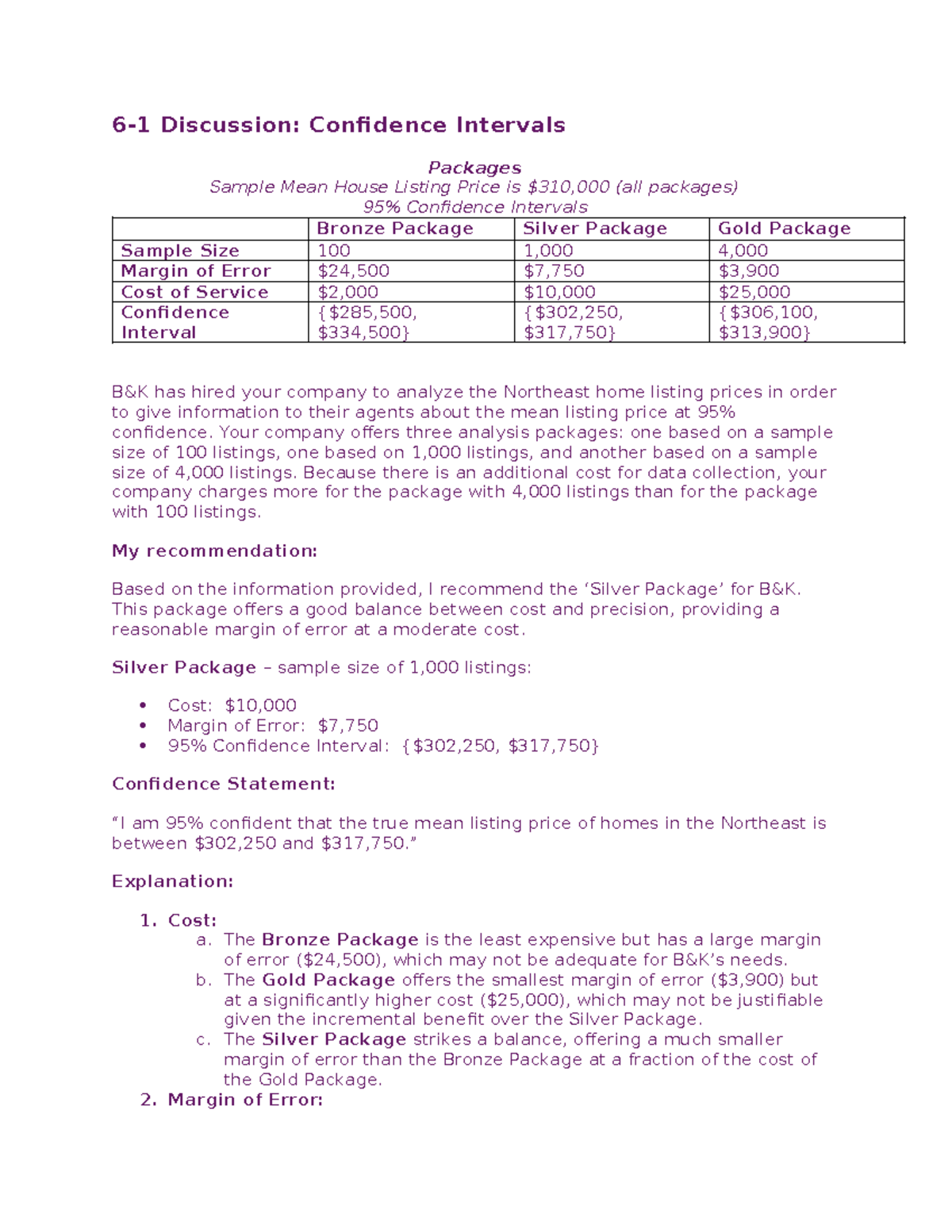 MAT240 Discussion 6-1 Confidence Intervals - 6-1 Discussion: Confidence ...