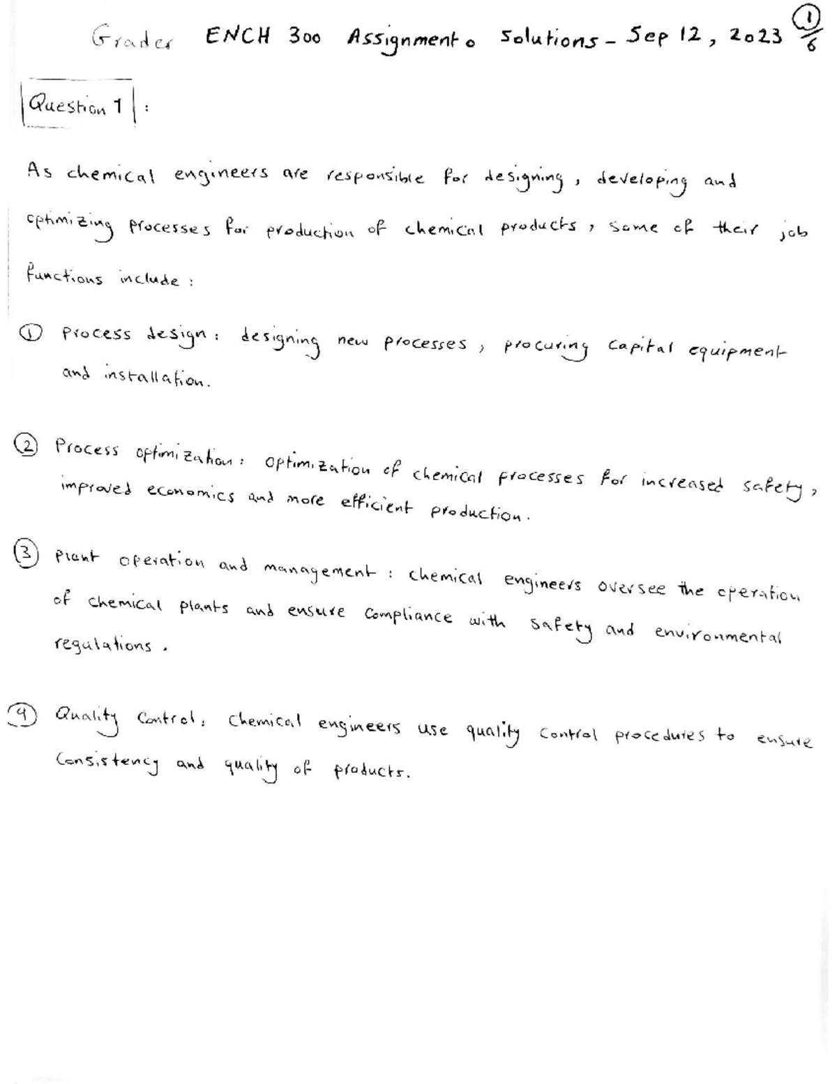 ENCH300 Solution Assignment 0 - ENCH 300 - Studocu