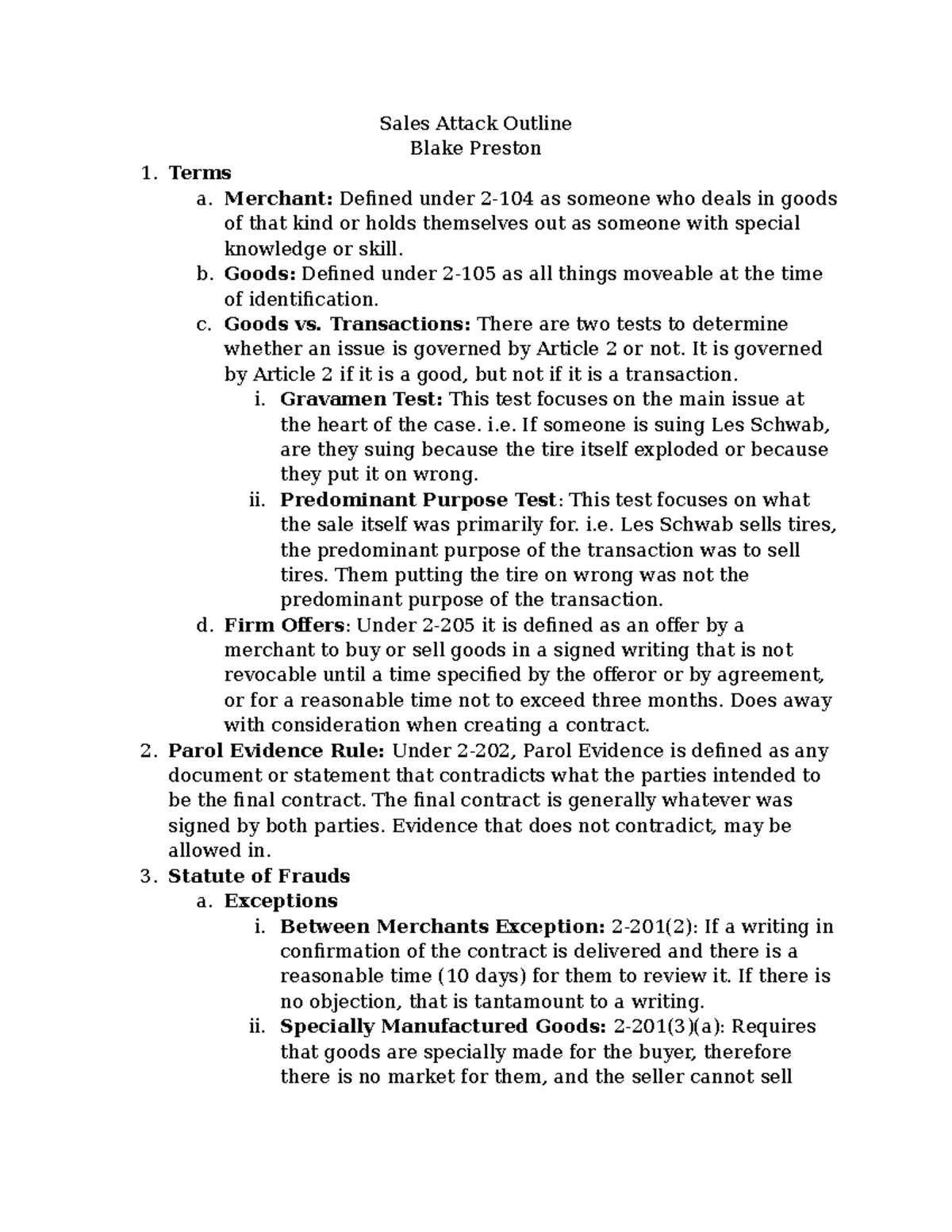 Sales Attack Outline - Sales Attack Outline Blake Preston Terms a ...