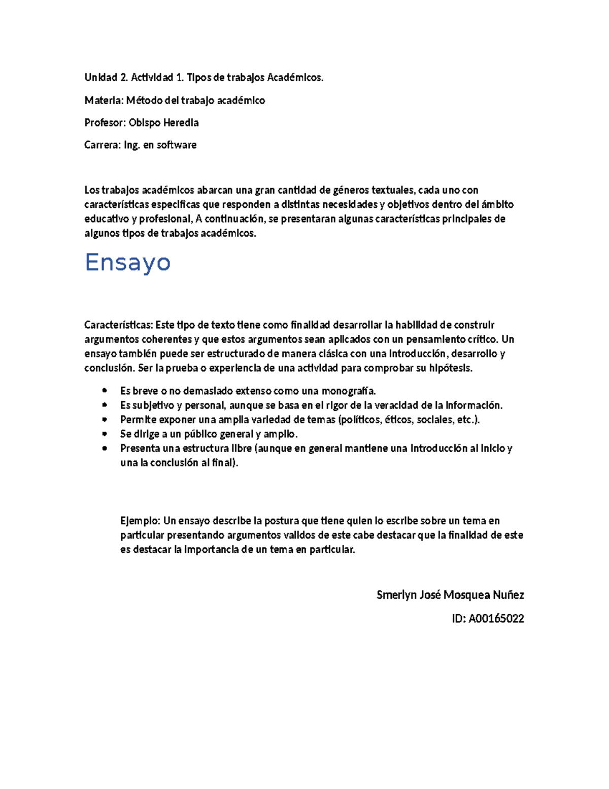 Unidad 2 actividad 1 tipo de trabajos academicos - Unidad 2. Actividad 1. Tipos de trabajos ...